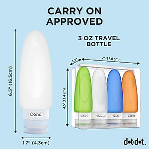 Dot&Dot Leak Proof Travel Bottles for Toiletries - TSA Approved Travel Shampoo Bottles - 3oz Travel Shampoo and Conditioner Bottles - Travel Size Toiletries - 3 oz Silicone Travel Bottles with Labels