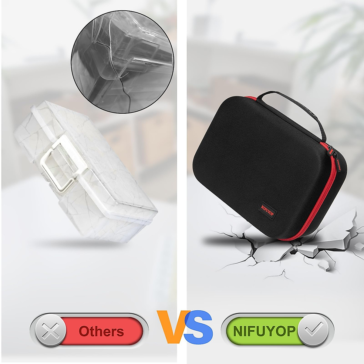 NIFUYOP Photo Storage Box 4x6 with Hard Carying Case, 9 Inner Photo Organizers and Storage, Transparent Plastic Photo Storage Containers, Picture Organizers Boxes, Photo and Craft Keeper Storage Box