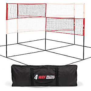 EastPoint Sports 4-Way Volleyball and Badminton Net, Game for Outdoors, Backyard, Beach, Park, East Set Up, White