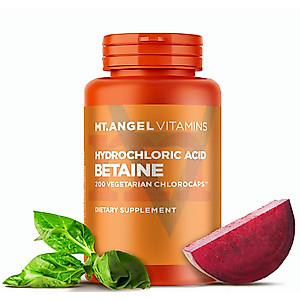 Mt. Angel Vitamins - Hydrochloric Acid Betaine, Supports Healthy Digestion & Gastric Juices (200 Vegetarian Chlorocaps)