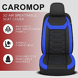 CAROMOP Breathable Car Seat Covers Full Seats,3D Air Mesh Cloth Seat Covers for Cars, Split Bench Compatible Car Interior Covers, Universal Fit Most Car Sedan Truck SUV(Black/Blue)