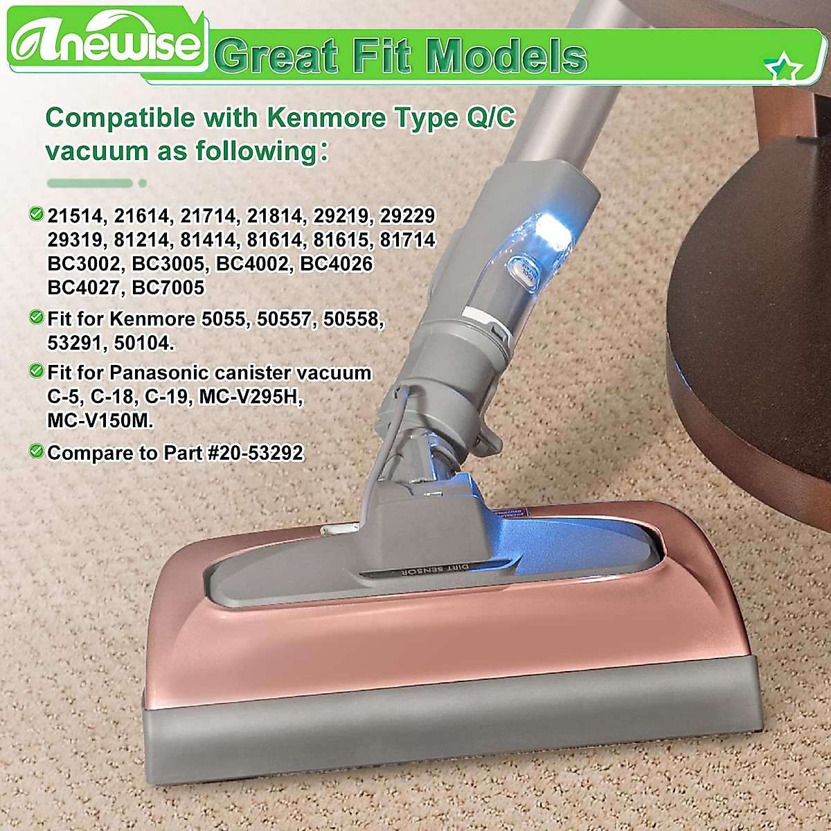 Anewise Q/C 53292 Canister Vacuum Bags for Kenmore 600 Series 81214 81614 400 Series 81414 200 Series 81214 BC4002 Bagged Canister Vacuum Cleaner, 10 Pack