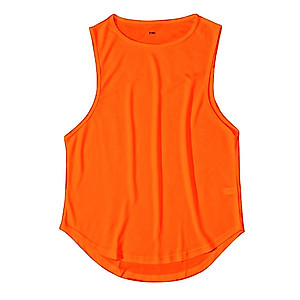 meioro Men's Mesh Tank Top Orange Shirt Quick Dry Sleeveless Shirts Fitting Muscle Tank Tops Sport Round Neck T-Shirt