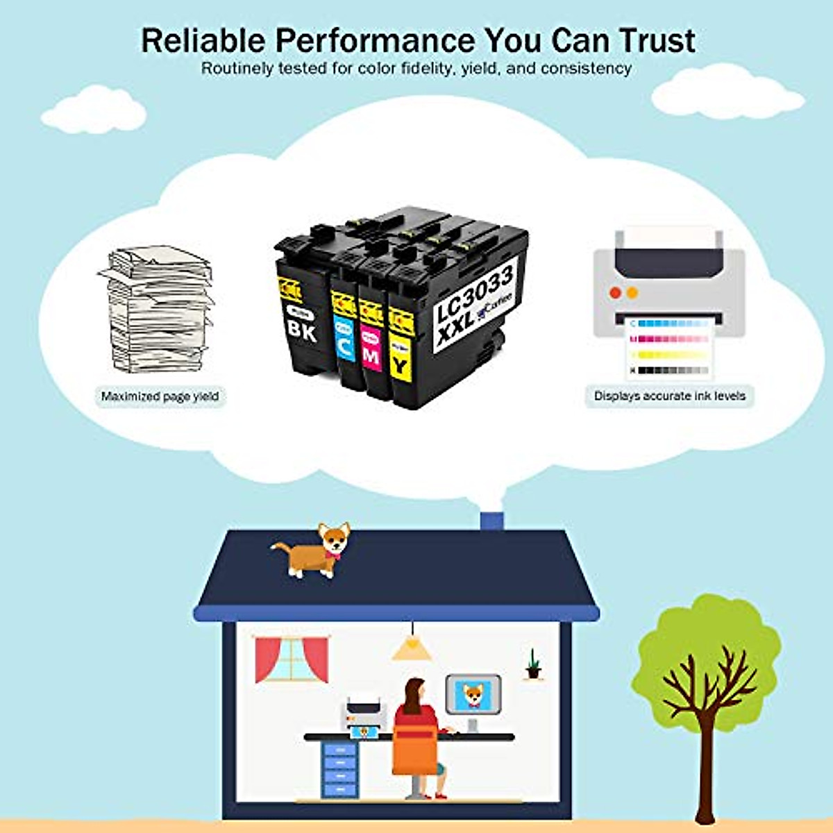 Cartlee 4 Compatible Ink Cartridges Replacement for LC3033 XXL High Yield for Brother MFC-J995DW XL MFC-J805DW MFC-J815DW MFC LC 3033XXL Printer 1 Black, 1 Cyan, 1 Magenta, 1 Yellow