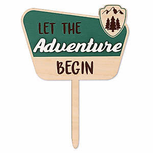 Huray Rayho National Park Cake Topper Let the Adventure Begin Wooden Cake Decoration for Natural Adventure Theme Sage Green Baby Shower Engagement Wedding Birthday Party Centerpiece
