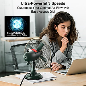 AMACOOL Oscillating Vintage Fan, All Metal Retro Table Top Fan, Adjustable Head Tilt, Quiet 3 Speeds Plug-In Desk Fan for Bedroom Home Office & Kitchen