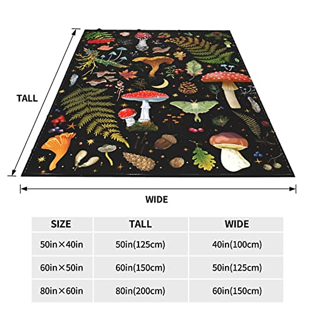 Mushrooms Throw Blanket Dark Wild Forest Blanket Soft and Lightweight Flannel Throw All Season Suitable for Use in Bed, Sofa, Living Room and Travel 50"x40"