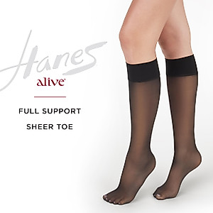 Hanes Alive Full Support Sheer Toe Knee-High Stockings, Little Color, One Size (Pack of 2)