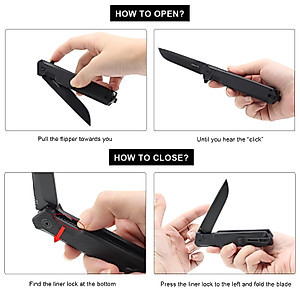 EMHiii Flipper Pocket Folding Knife: 3.54" D2 Steel Black Blade, G10 Scales, Slim EDC Knives with Reversible Deep Clip for Men and Women