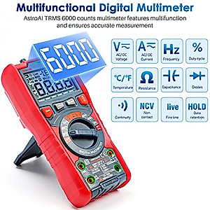 AstroAI Digital Multimeter, TRMS 6000 Counts Auto-Ranging Voltage Tester Voltmeter Measuring AC/DC Voltage Current, Capacitance Resistance Frequency Temperature Continuity Diodes with NCV