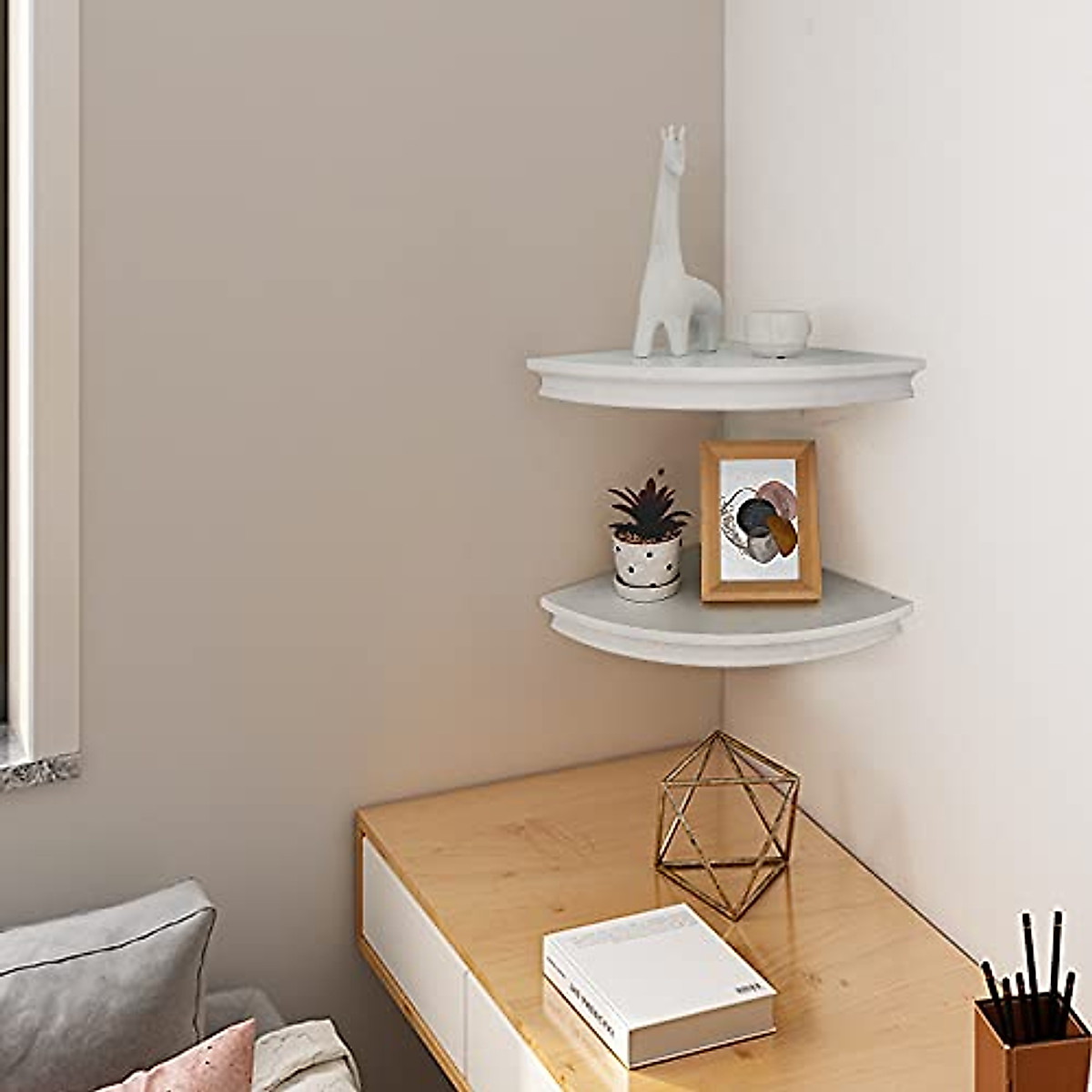 Coral Flower Wall Mounted Floating Shelves, Set of 2, Display Ledge, Classic Rack for Room/Kitchen/Office, White