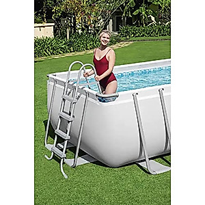 Bestway Power Steel 18' x 9' x 48" Rectangular Metal Frame Above Ground Swimming Pool Set with 1500 GPH Sand Filter Pump, Ladder, and Pool Cover