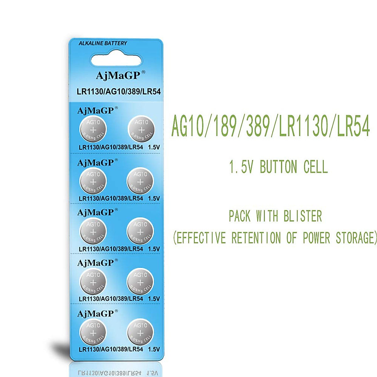 AjMaGP 10 Pack AG10 389A LR1130 LR54 L1131 SR1130 1.5v Button Cell Coin Battery