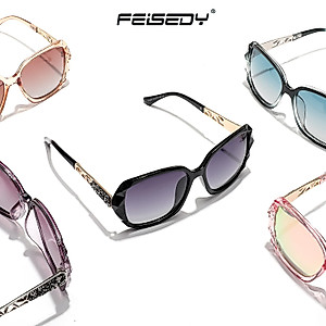 FEISEDY Polarized Women Square Sunglasses Sparkling Composite Shiny Frame B2289
