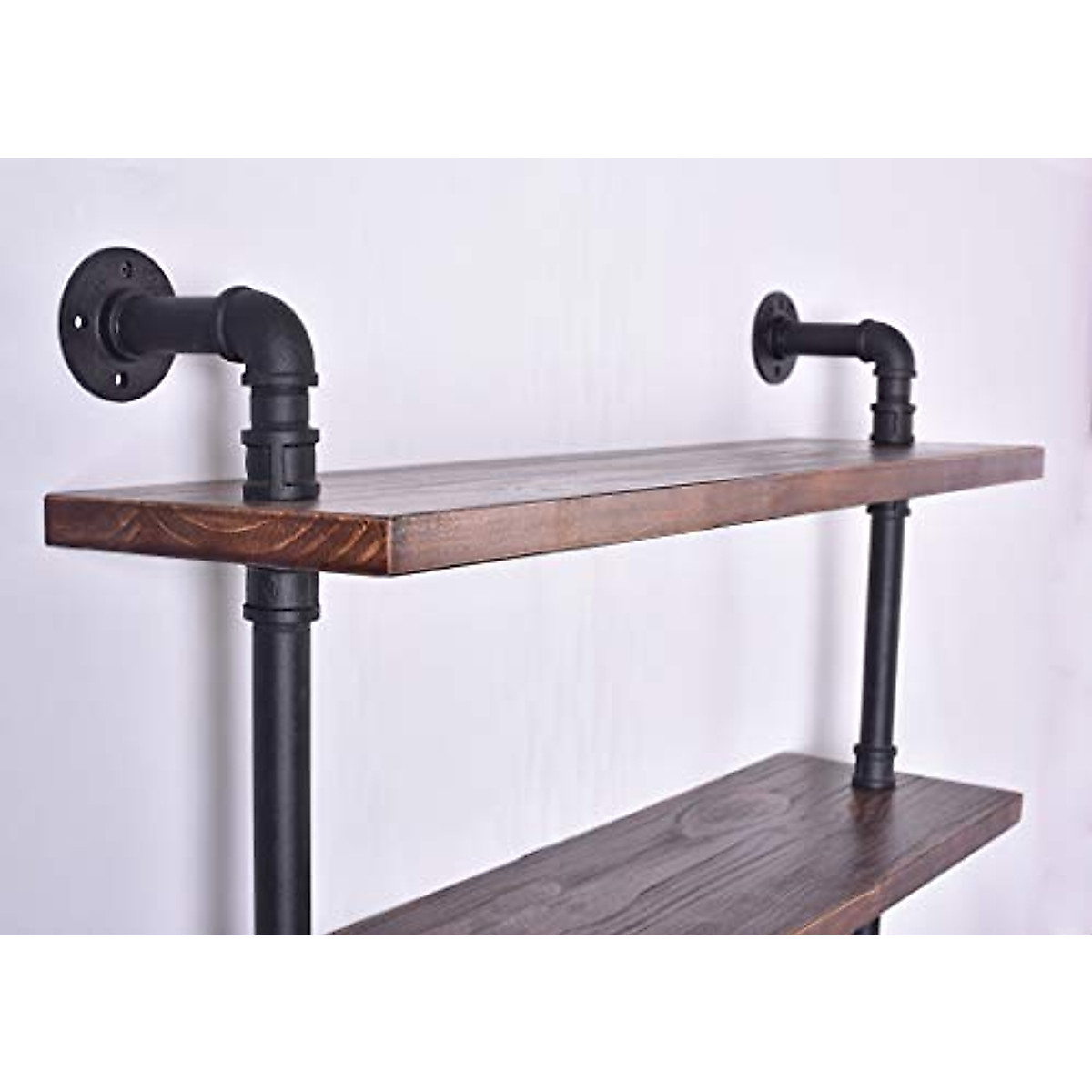 Diwhy Industrial Pipe Shelving Bookshelf Rustic Modern Wood Ladder Storage Shelf 3 Tiers Retro Wall Mount Pipe Design DIY Shelving (Black, L 36")