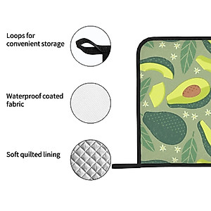 Avocado Leaves Flowers Pattern Pot Holders Set Heat Resistant Non Slip Oven Hot Pads with Hand Pockets and Hanging Loops for Kitchen Baking Cooking,Set of 2