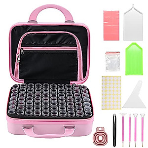 VTYHYJ 140 Grids Diamond Painting Storage Container with Diamond Art Accessories Tools Kit Hard-Shell Case Carrying Bag Organizer for 5D DIY Diamond Embroidery Nail Painting (Pink)