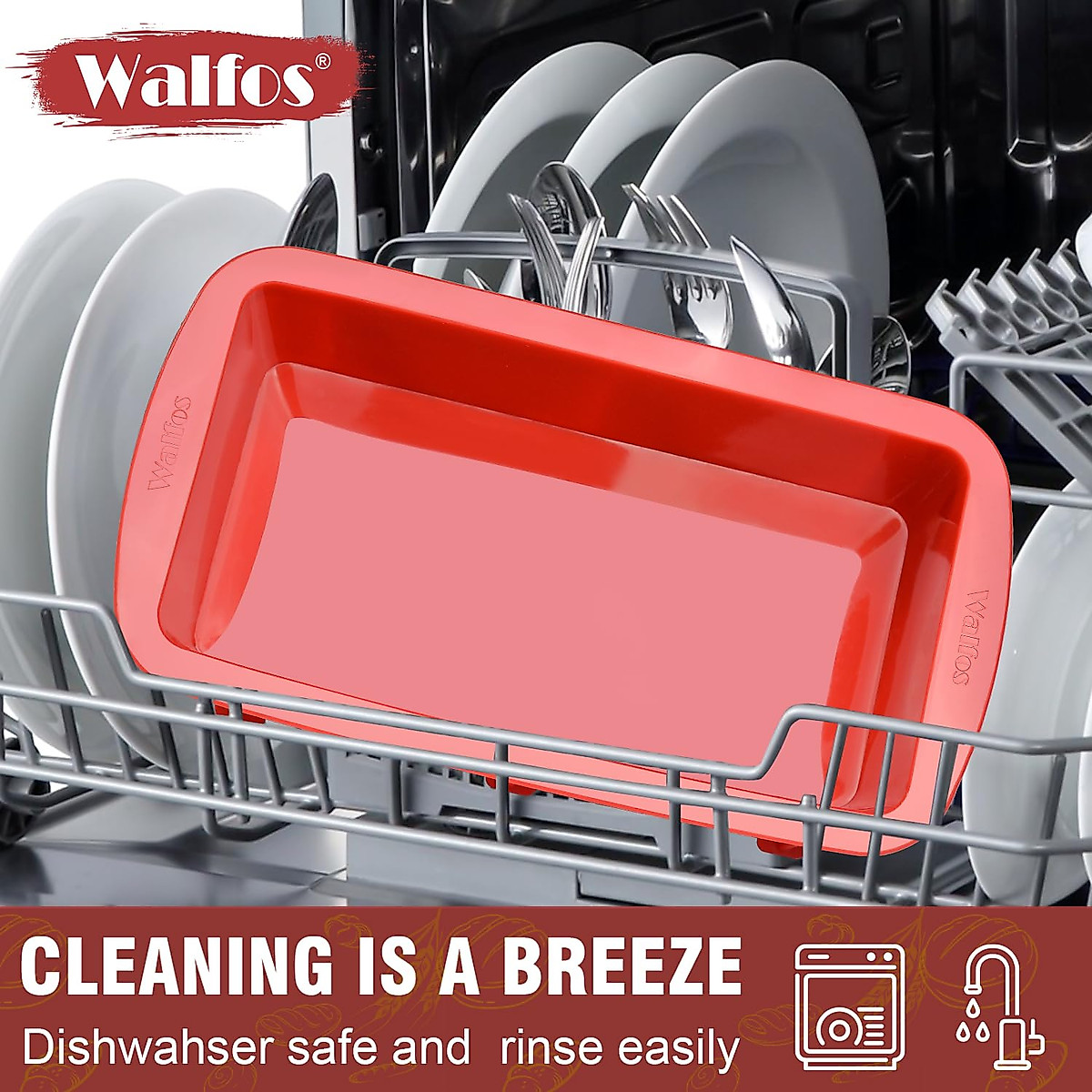 Walfos Silicone Bread Loaf Pan，9 x 5 inch Non-Stick Silicone Loaf Pans For Baking Set of 2，Perfect For Bread, Cake, Meatloaf, BPA Free and Dishwasher Safe