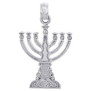Claddagh Gold Jewish Menorah Pendants - Silver Menorah Pendant (Small)