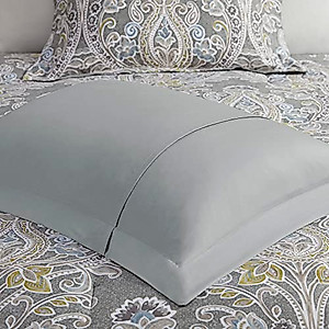 Harbor House Cozy Cotton Comforter Set - Classic Modern Design, All Season Down Alternative Casual Bedding, Matching Shams, Hallie, Damask Grey King(110"x96") 6 Piece