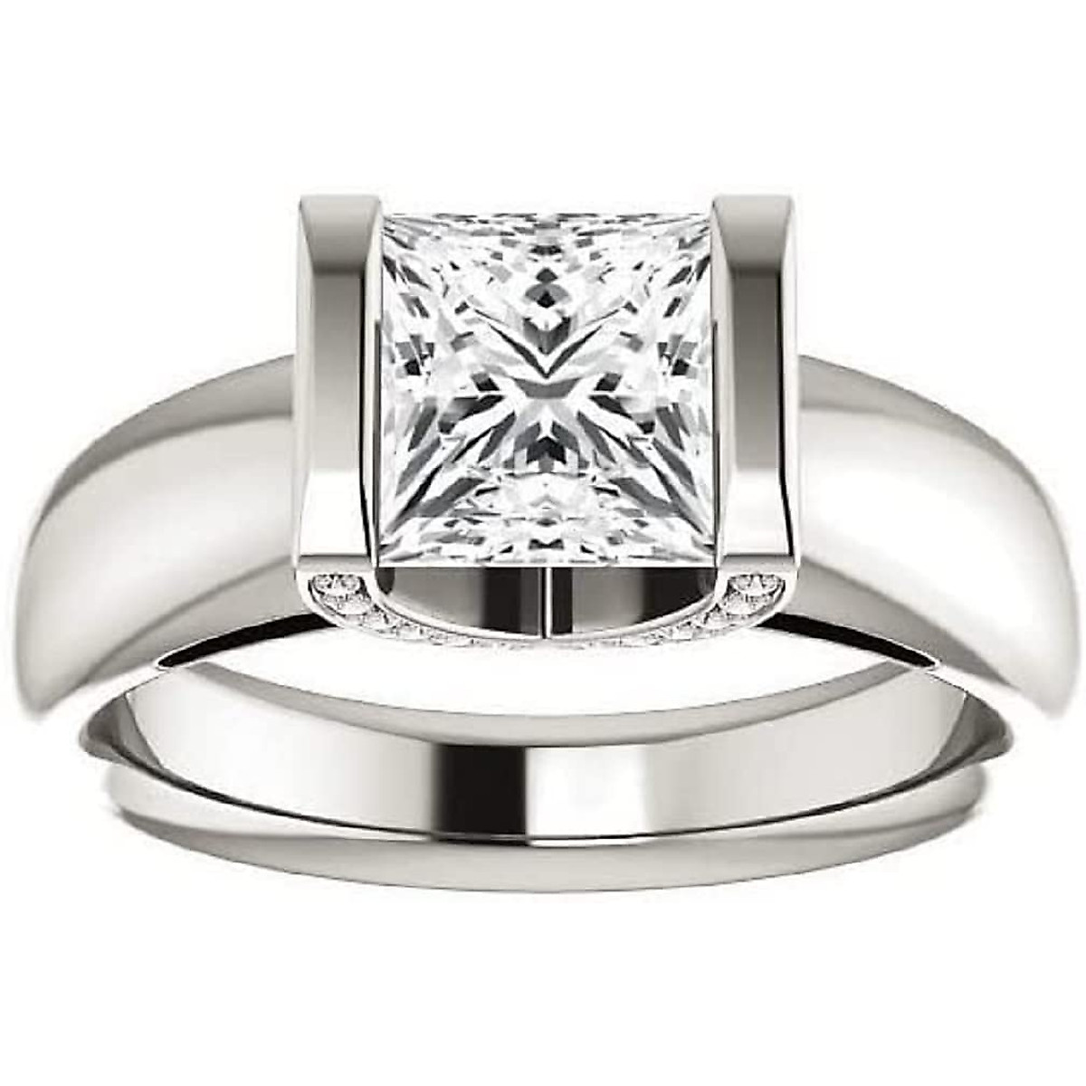 Mois 3 CT Princess Colorless Moissanite Engagement Ring for Women/Her, Wedding Bridal Ring Set, Eternity 14K Solid Gold Diamond Solitaire Half Bezel Set for Her