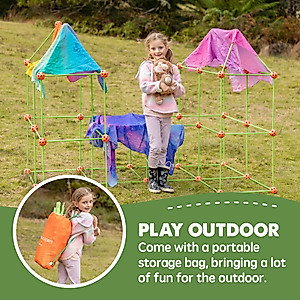 Tiny Land Fort Building Kit Creative Fort Indoor Outdoor for 5,6,7,8 Years Old Boys and Girls STEM Building Toys with Storage Bag DIY Castles Tunnels with 86 Rods and 44 Balls