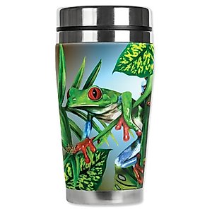 Mugzie Red Toe Tree Frog Travel Mug with Insulated Wetsuit Cover, 16 oz, Black