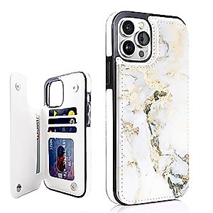 Obbii Marble Leather Flip Case Wallet Compatible with iPhone 12 Pro Max 6.7" Card Holder White Gold Marble Case Sleeve with Card Slots Protective Case for iPhone 12 Pro Max 6.7”