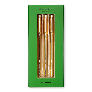 Kate Spade New York Fine Tip Pens, 3 Black Ink Pens, Fine Point Pens for Note Taking, Gold