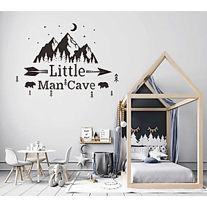 Little Man Cave Mountains Vinyl Decals, Landscape with Animals Stickers, Mountain Moon Stars Decal for Nursery Room,Kids Décor A9 (Black)