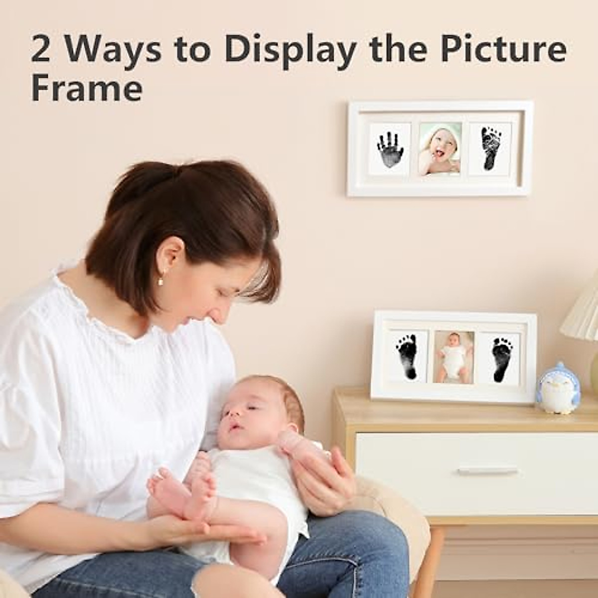 PewinGo Baby Hand and Footprint Kit,Inkless Baby Handprint Kit with 2 Safe Clean-Touch Ink Pads and a Wooden Baby Picture Frame for Newborn,Baby Boys & Girls,Baby Gifts for New ParentsBaby Shower