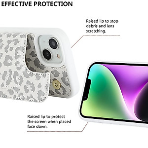 iCoverCase Compatible with iPhone 13 Phone Case with Card Holder, Wallet Case for Women Men RFID Blocking PU Leather Case 6.1 Inch (Gray Leopard)