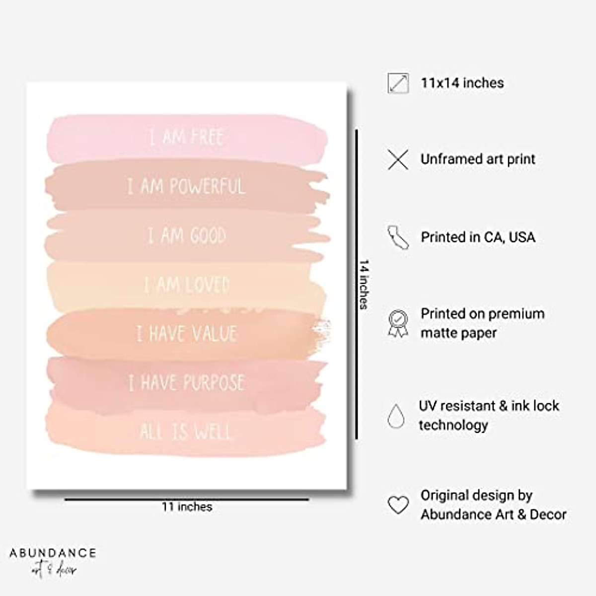 Pink Wall Art Positive Affirmations Wall Decor Girls Nursery Wall Art Pink Inspirational Wall Art for Office Blush Pink Wall Decor for Bedroom Pink Bathroom Decor UNFRAMED (11x14 Blush)