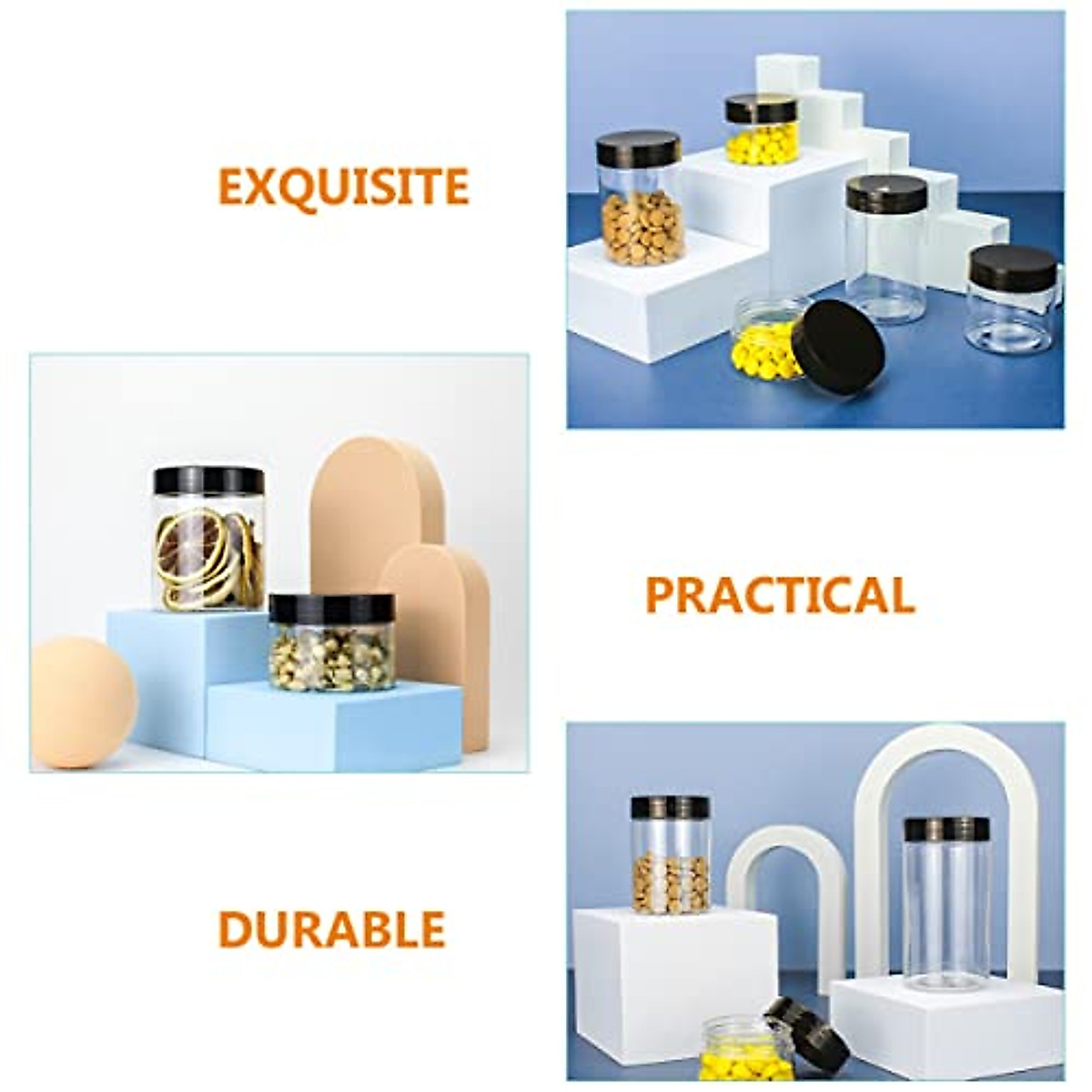 HERMJ 16 pcs Jar Cylinders Clear Cosmetics Ml Empty Face Pills for Mouth Jars Sample Eye Cream Storage Size Powder Bottles Transparent Tea Shadow Container Makeup Home Bottle Black