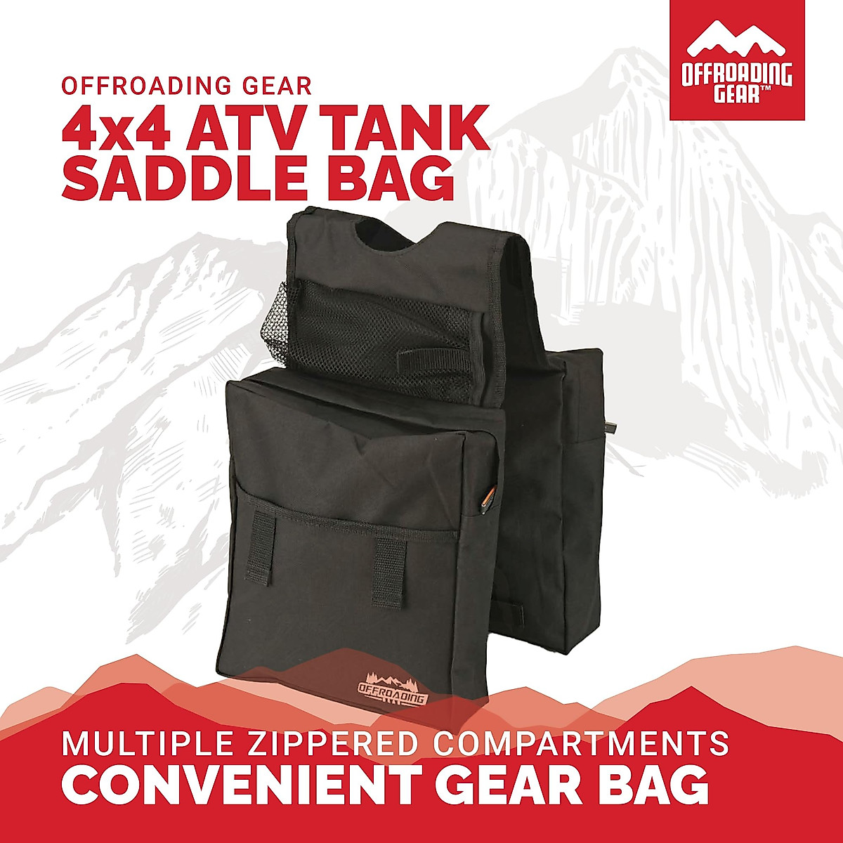 Offroading Gear 4x4 Waterproof Rear and Front Tank-Top Saddle Bag| With Two Compartments| Great for ATV| UTV| Snow Mobile| Quad Bike| Motorcycle| Etc. | Black