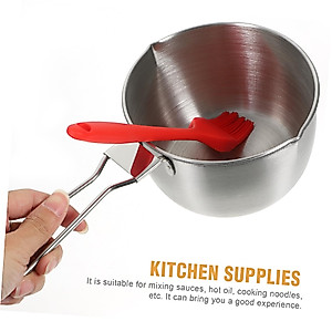 BRIGHTFUFU 1Set Stainless Steel Sauce Pot Handle Saucepan with Silicone Brush Kitchen Cookware Supplies for Sauces Gravies and More