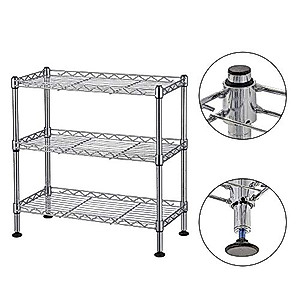 3 Tier Storage Shelf Wire Shelving Unit Steel Shelving Adjustable Metal Storage Rack Metal Shelving Unit Shelves for Pantry, Garage, Basement, Living Room, Kitchen, 17.7''L x 7.87''W x 17.72''H