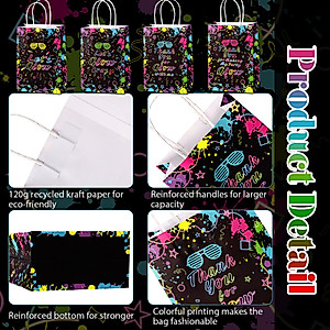 Nezyo 24 Pack Neon Bags Themed Let's Glow Party Favor Thank You for Glowing with Me Goodie Bags with Handle for Glow in Dark Party Retro 80s 90s Birthday Halloween Party Decoration Supplies