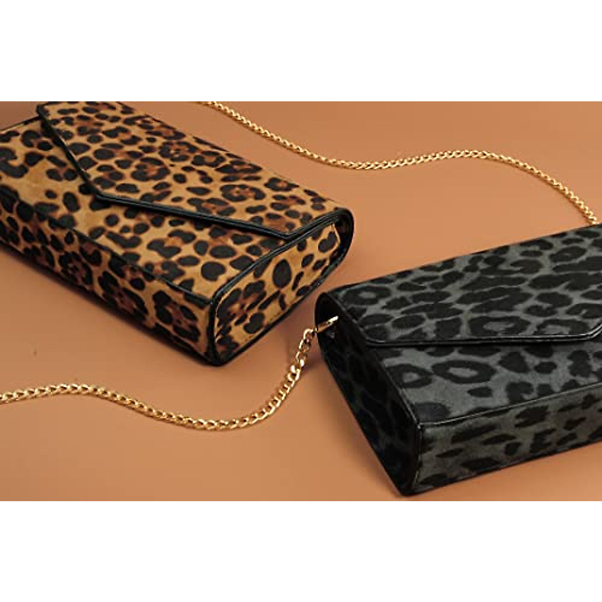 HOXIS Leopard Print Envelope Evening Clutch Women Chain Shoulder Bag (Brown Leopard Print)