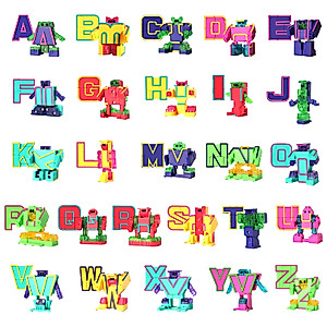 26 Pieces Alphabet Shaped Robots, Alphabots, ABC Letter Blocks for Kids, Alphabet Robots Toys Transforming Action Figures with Fun Little Box, Preschool Education Montessori Toy Gifts for Boys