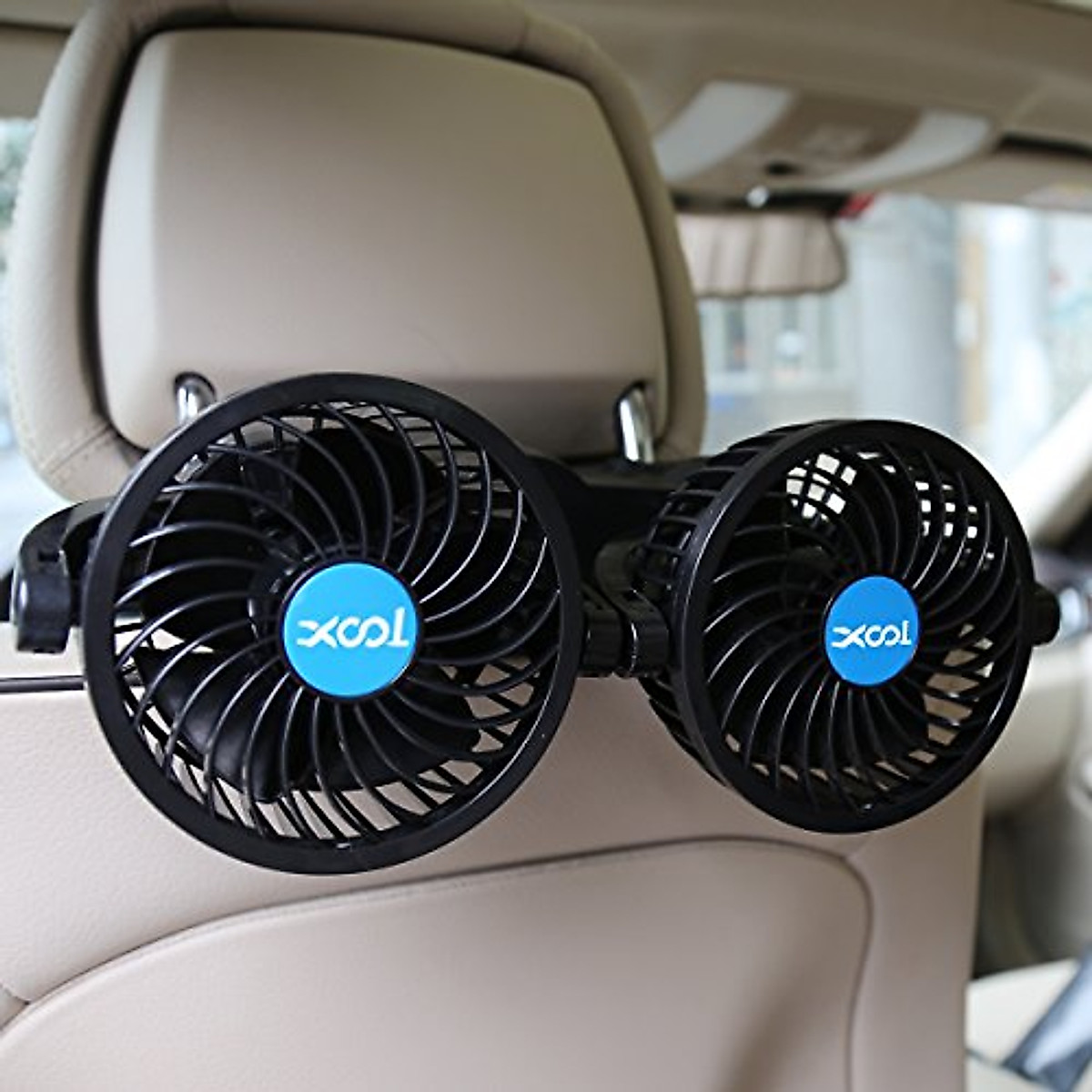 XOOL Car Fan, Electric Car Fans for Rear Seat Passenger Portable Car Seat Fan Headrest 360 Degree Rotatable Backseat Car Fan 12V Cooling Air Fan with Stepless Speed Regulation for SUV, RV, Vehicles