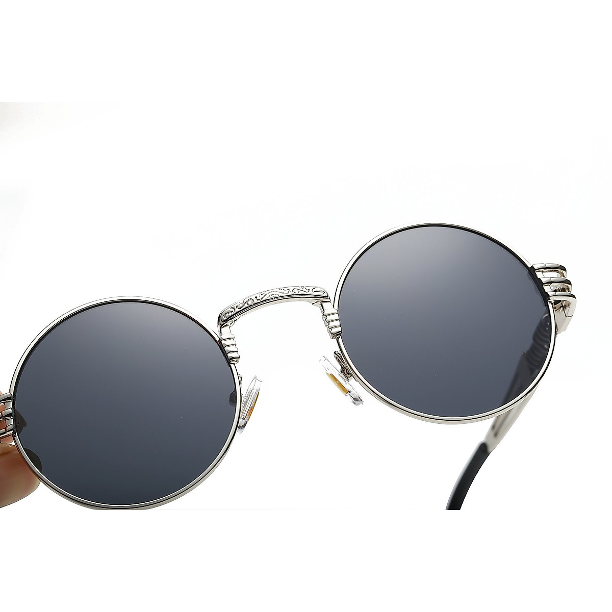 Dollger Round Sunglasses Steampunk Metal Classic Frame Mirror Lens(C1:Black Lens+ Silver Frame)