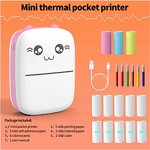 LabelMore (13 Rolls Thermal Paper) Inkless Sticker Printer, Mini Pocket Printer, Mini Thermal Pocket Printer, iOS Android APP (Pink)