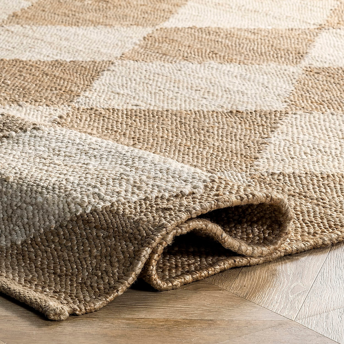 Rugs USA x Arvin Olano Louie Diamond Checkerboard Jute Area Rug, 3x5, Natural