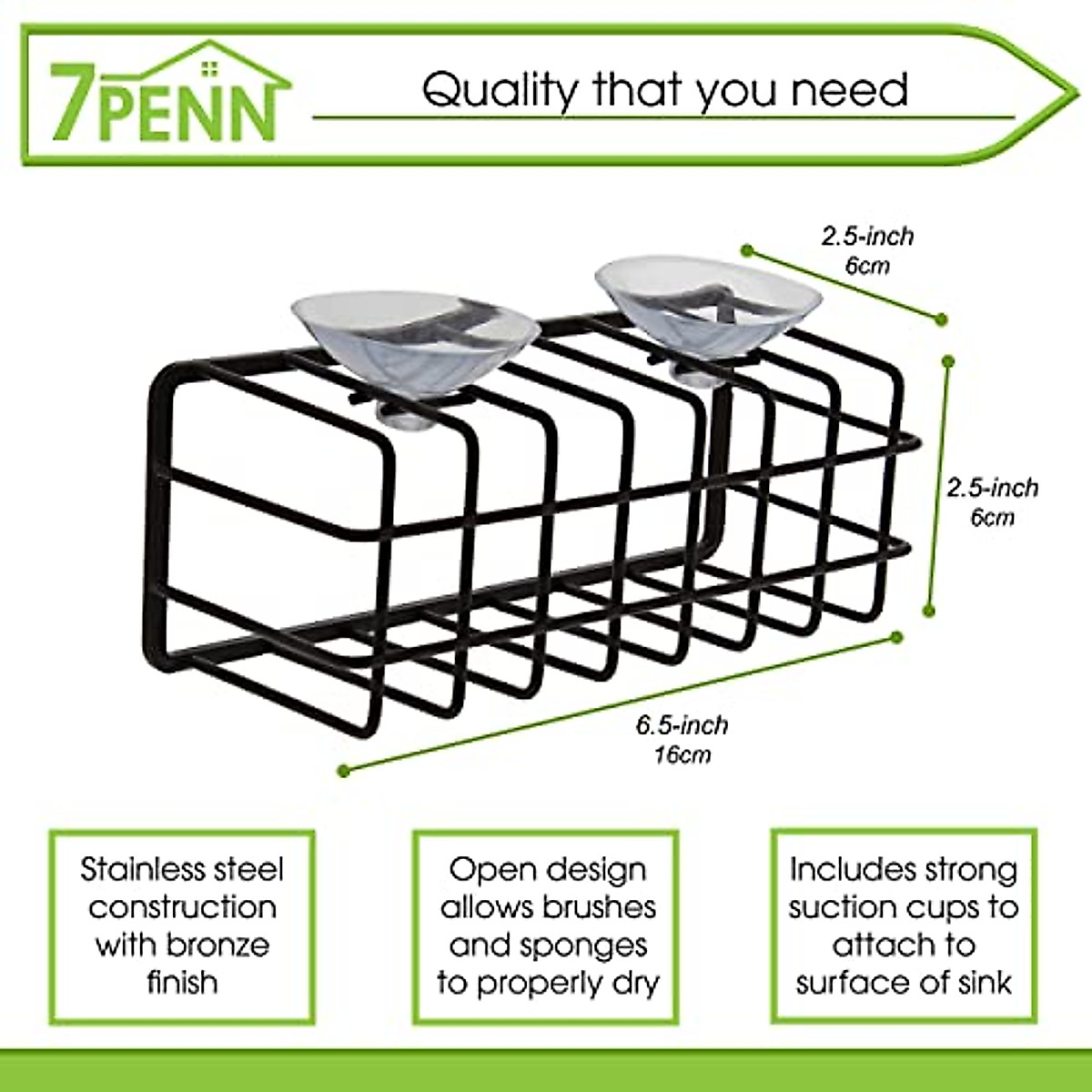 7Penn Kitchen Sink Caddy - 6.5in Sink Sponge Holder, Kitchen Sink Organizer Dish Cleaning Brush Caddie Dish Brush Holder