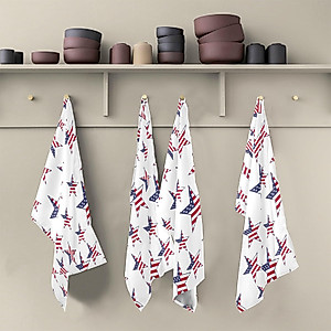 Kigai USA Flag Stars Kitchen Towels, 18 x 28 Inch Super Soft and Absorbent Dish Cloths for Washing Dishes, 4 Pack Reusable Multi-Purpose Microfiber Hand Towels for Kitchen