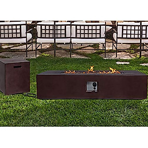 SUNBURY Outdoor Propane Fire Pit, Rectangle Dark Brown Patio Fire Table 50,000 BTU w 20 lbs Tank Cover, Waterproof Cover for Garden, Backyard