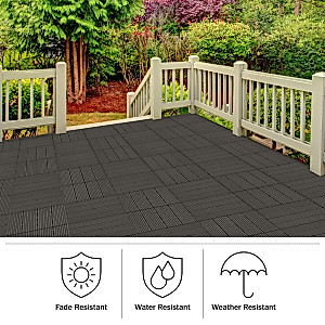 Interlocking Deck Tiles - 6-Pack 11.6-in Wood Plastic Composite All-Weather Outdoor Flooring Balcony Poolside or Patio by Pure Garden (Gray)