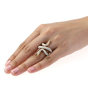 DoubleAccent 14K Yellow Gold Plated Sterling Silver Fashion Ring Snake Design, 34mm Height with CZ (Size 6 to 8)