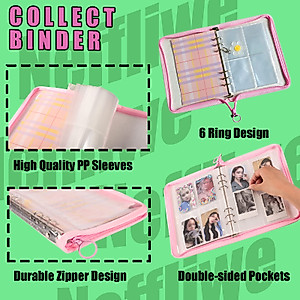 4-Pocket Kpop Photocard Holder Book with 30Pcs Inner Pages 6 Ring A5 Photocard Binder Card Collect Book Hold Up to 240 Cards (Pink)